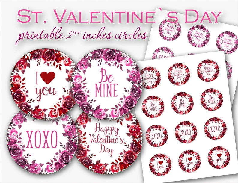 St Valentines Day Party Circles 2 Inch Instant Download Printable ...