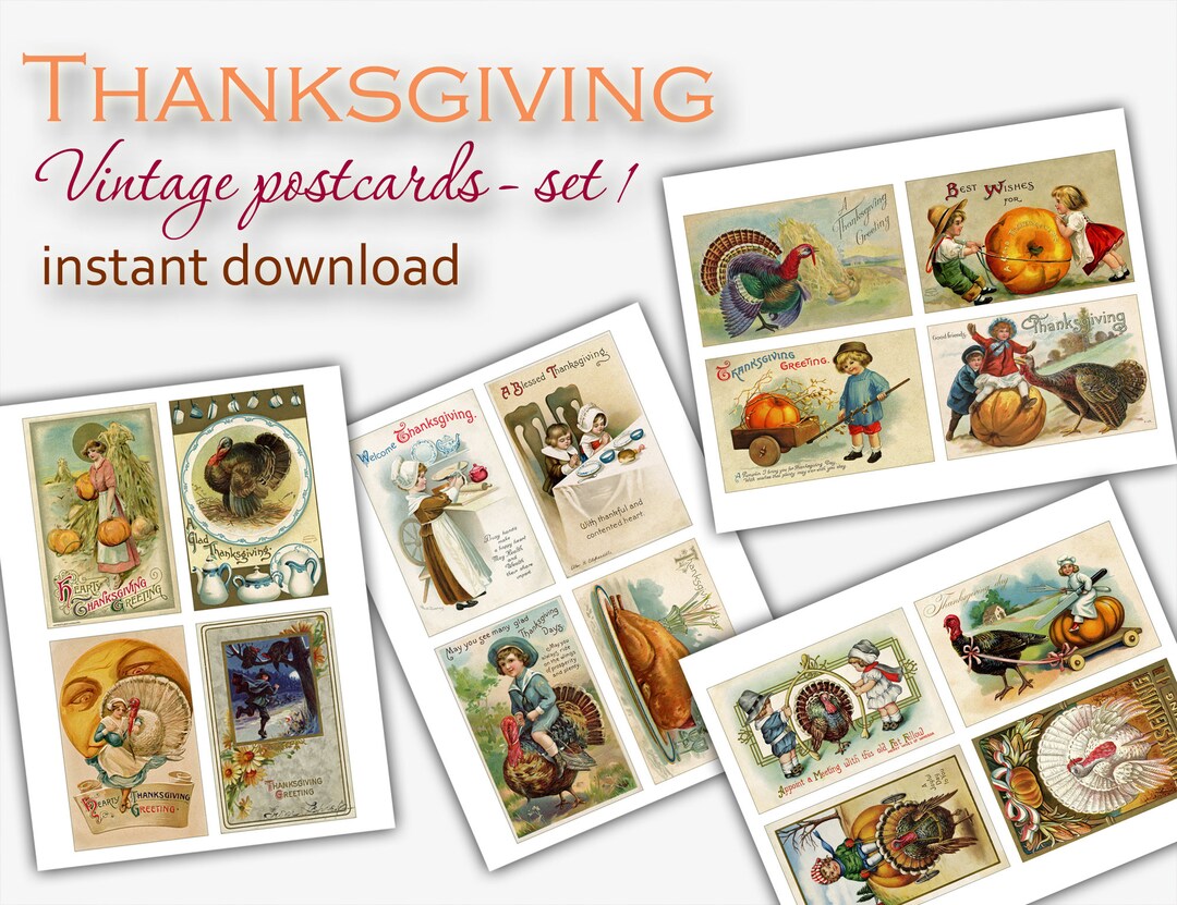 Vintage Thanksgiving Postcards Printable Set #1, Instant Download ...
