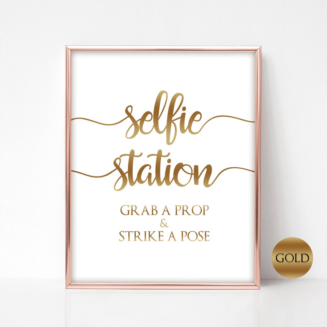Golden Selfie Station Sign, Printable Gold Photobooth Sign, Wedding ...