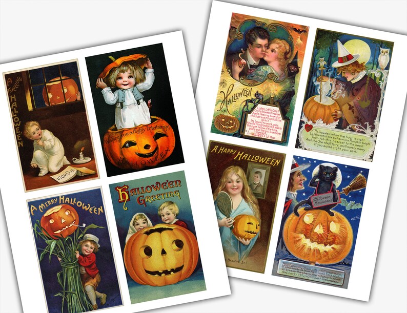 Vintage Halloween Postcards Printable Set 2 Instant Download | Etsy