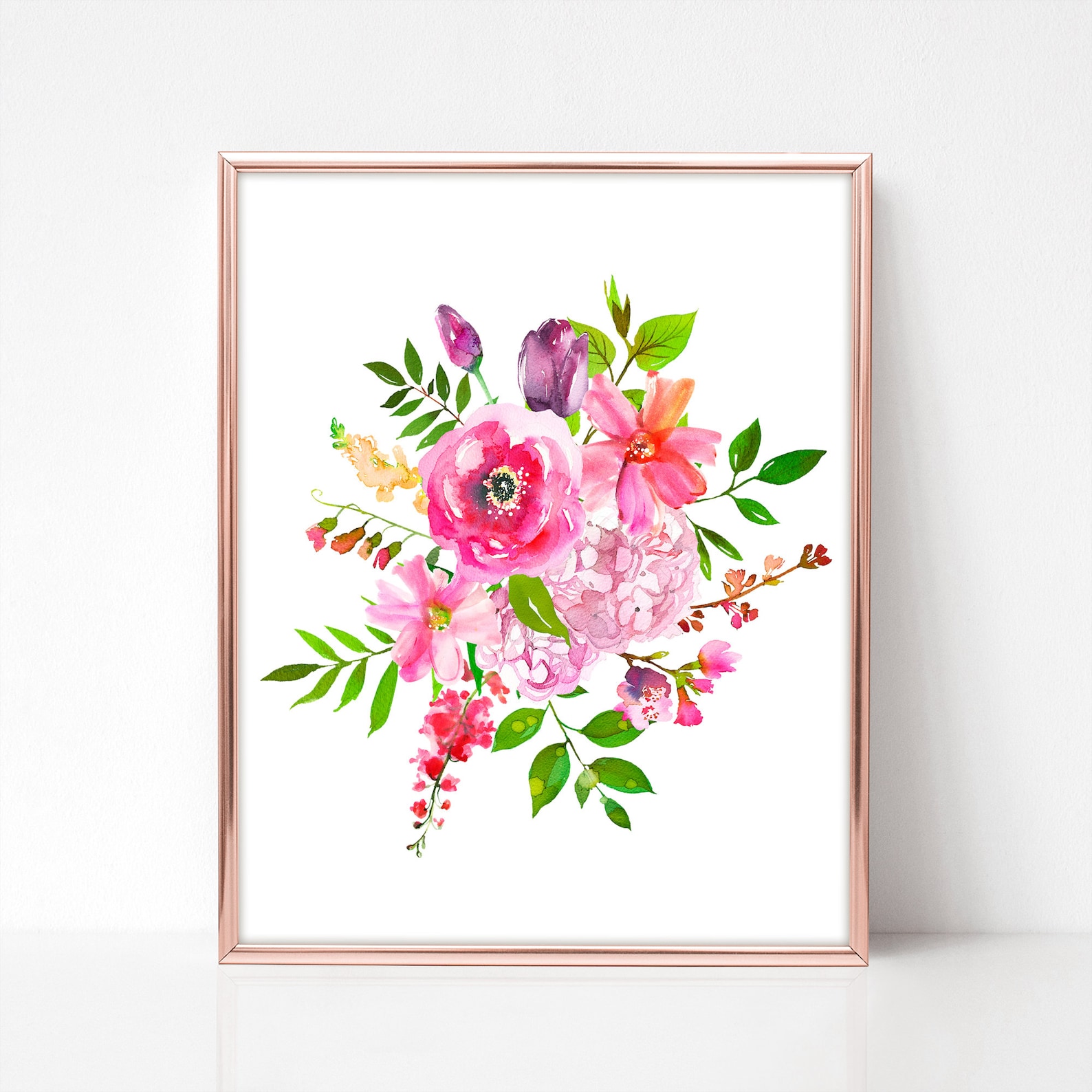 Pink Flower Bouquet Printable Watercolor Art Instant Download, Spring ...