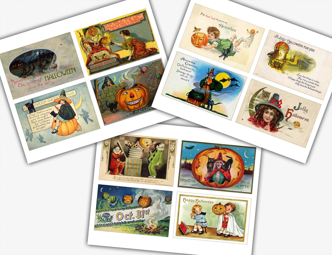 Halloween Postcards Huge Set 3 Printable Post Cards Instant | Etsy