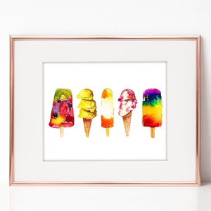 Ice Cream Popsicle Wall Art, Watercolor Printable Instant Download ...
