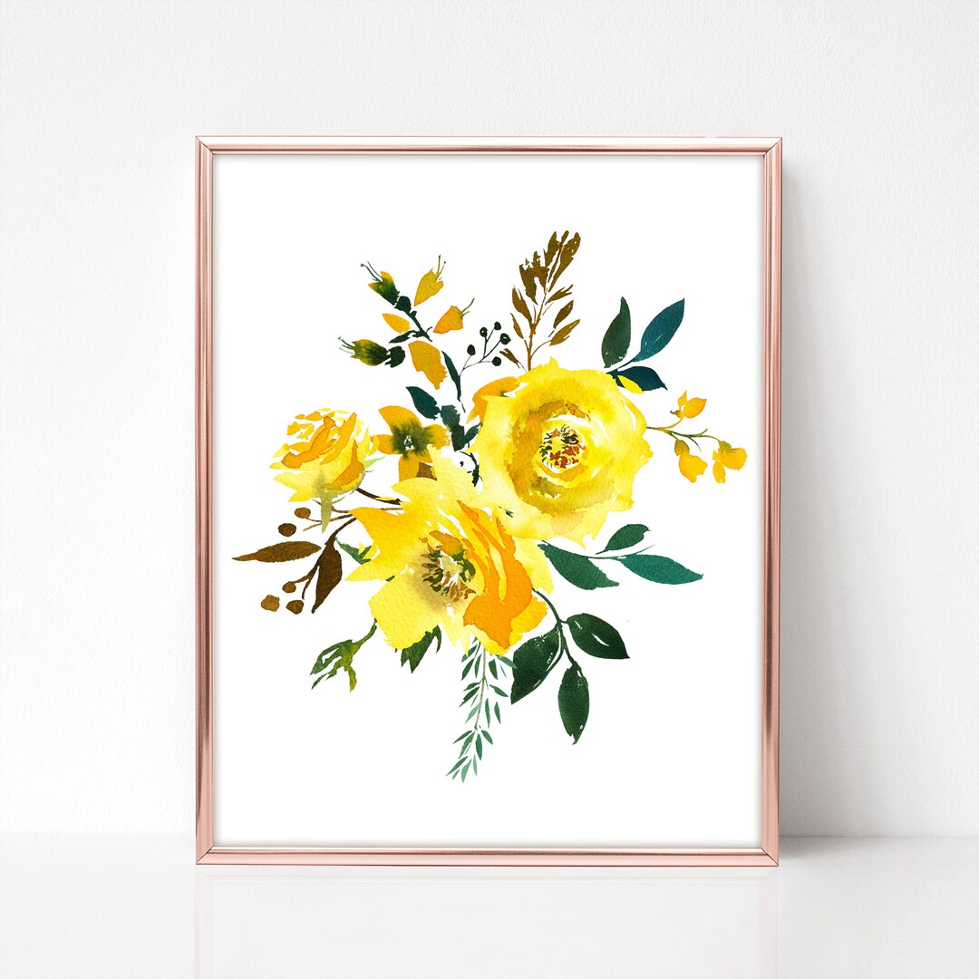 Yellow Flower Printable Watercolor Art Instant Download, Yellow Rose ...