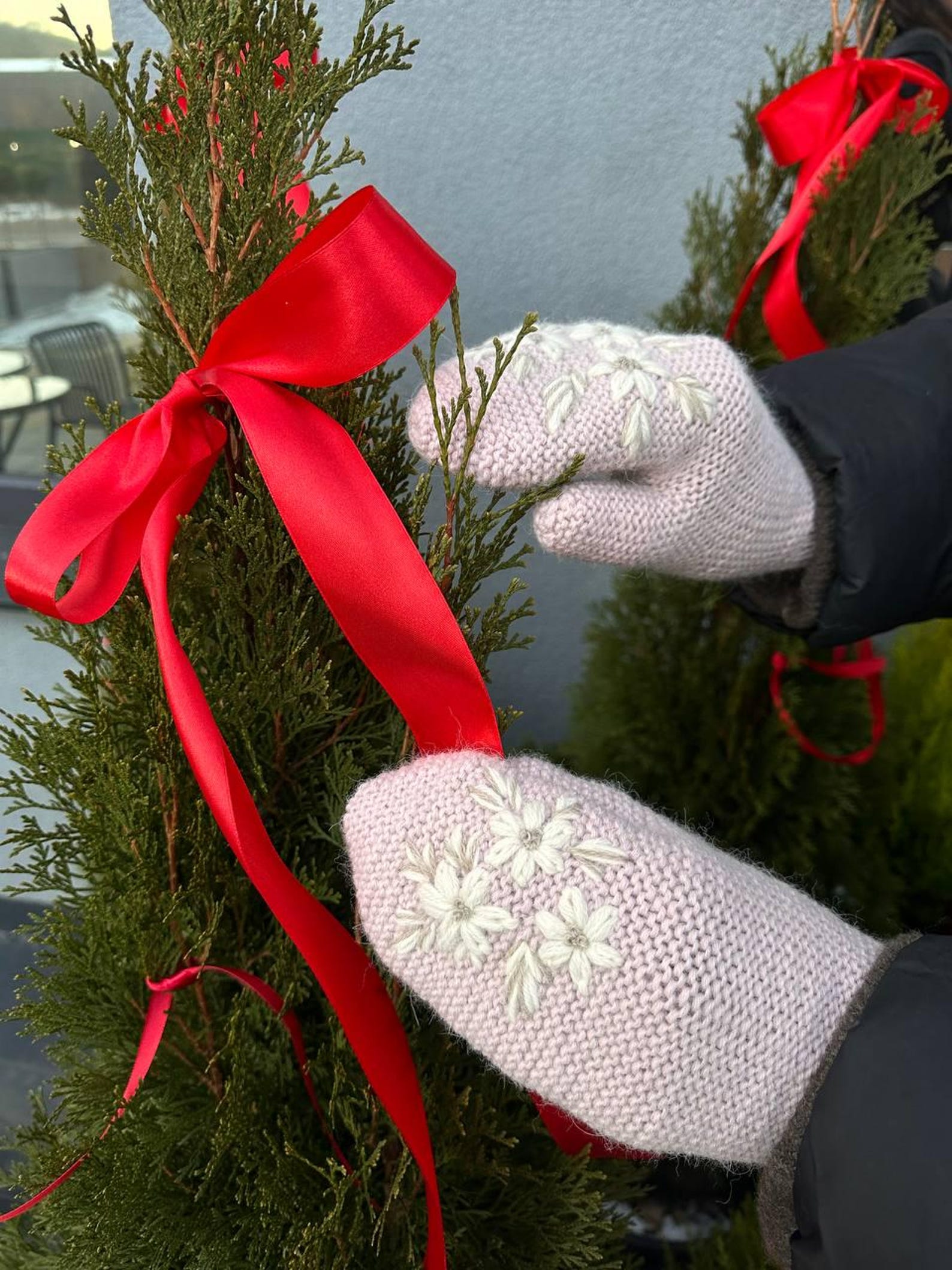 Hand Knit Floral Embroidered Mittens – Alpaca Wool Blend Winter Gloves ...