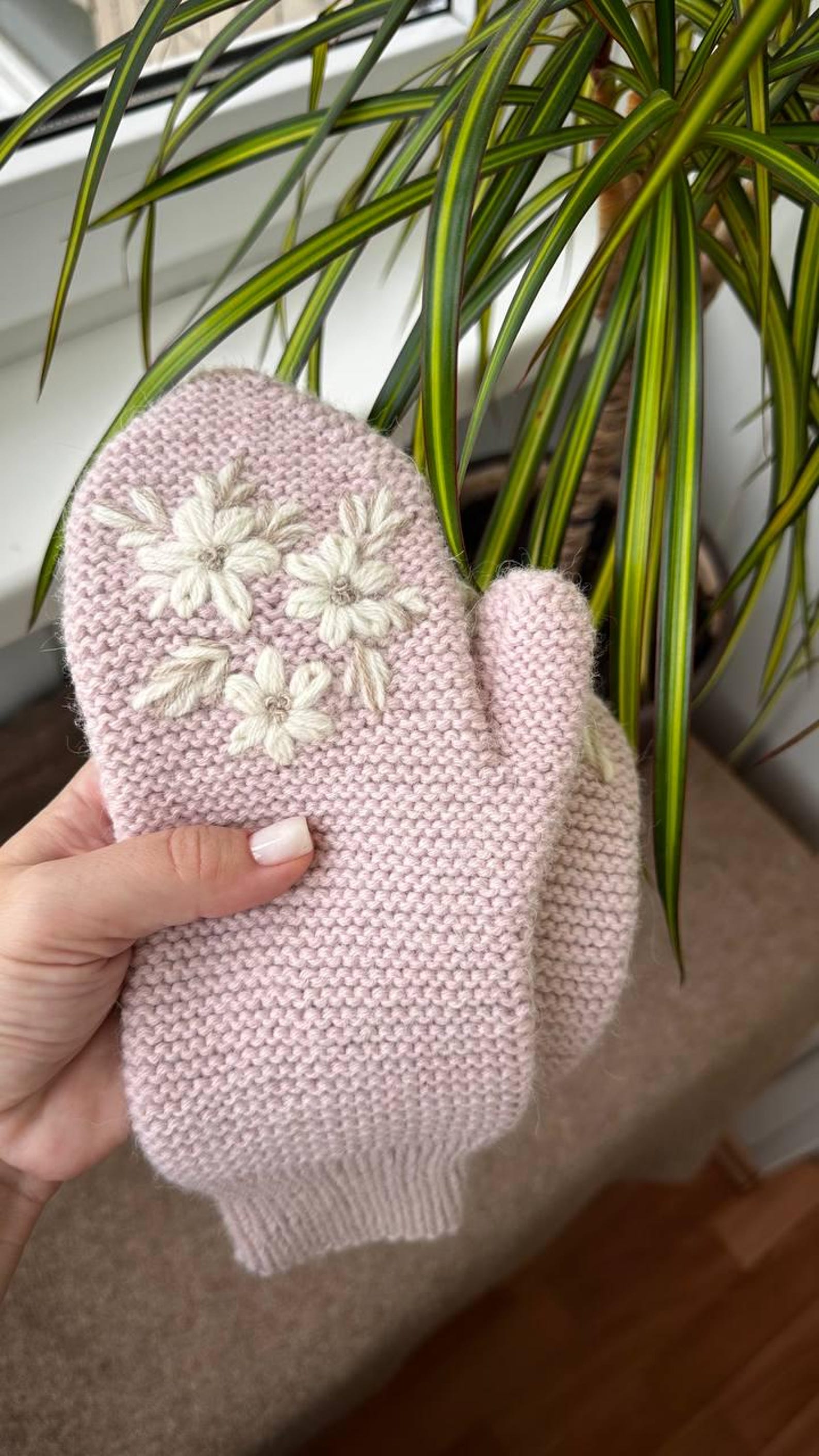 Hand Knit Floral Embroidered Mittens – Alpaca Wool Blend Winter Gloves ...