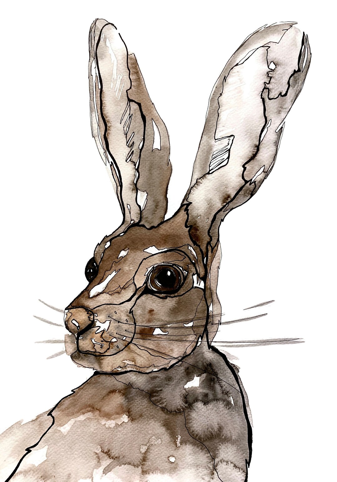 Watercolor and Black Ink Rabbit Painting - 11" X 14" - Original Art - Etsy