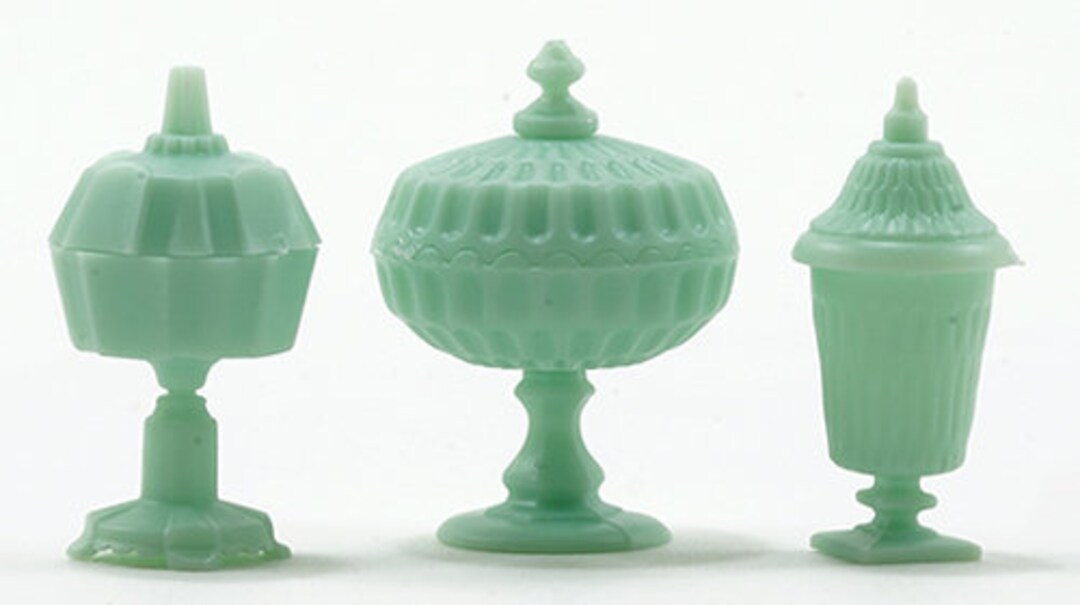 Dollhouse Miniature 3 Piece Candy Dish Set - Chrysnbon - Jadite - 1:12 ...