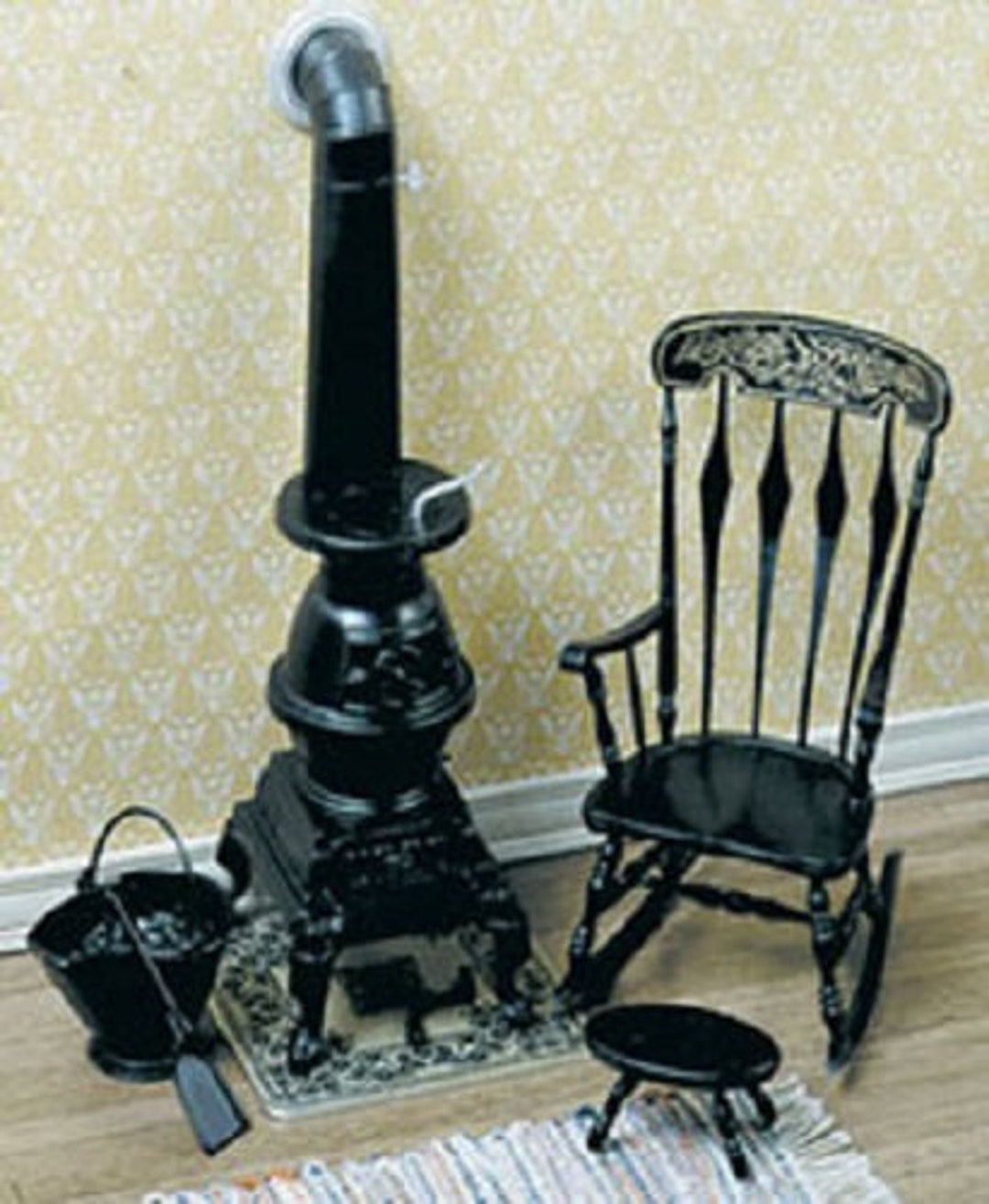 Dollhouse Miniature Pot Belly Stove and Rocker Kit From Chrysnbon - 1: ...