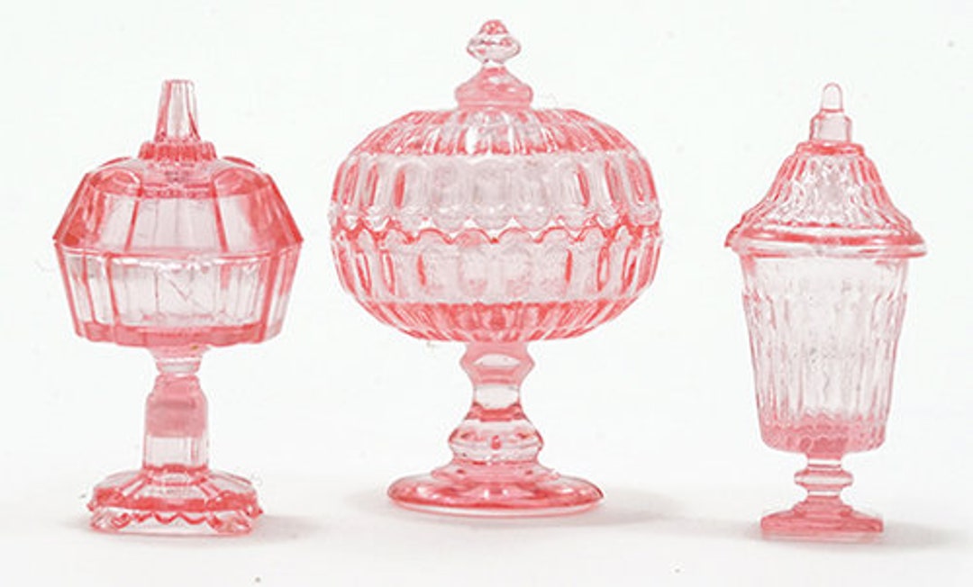 Dollhouse Miniature 3 Piece Candy Dish Set - Chrysnbon - Pink - 1:12 ...