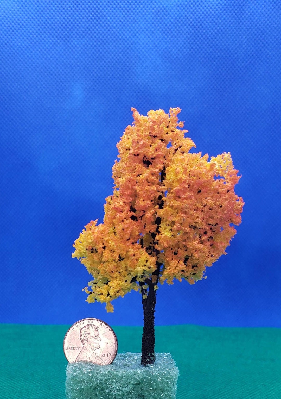 Miniature Handmade 3" Tall Orange / Yellow Fall Tree -- 1:48 / Quarter ...