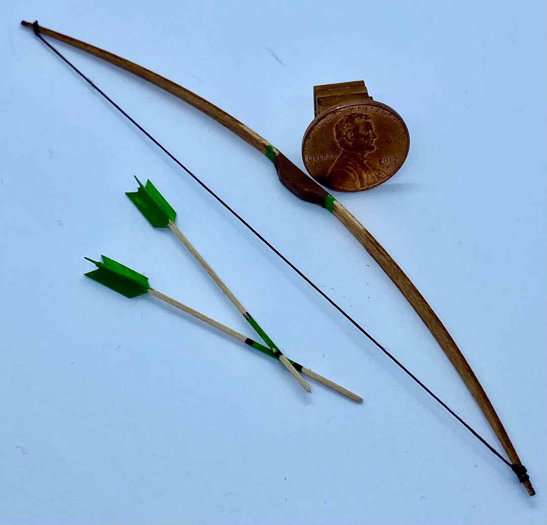 Dollhouse Miniature Long Bow With Green Arrows - 1:12 Scale - Etsy