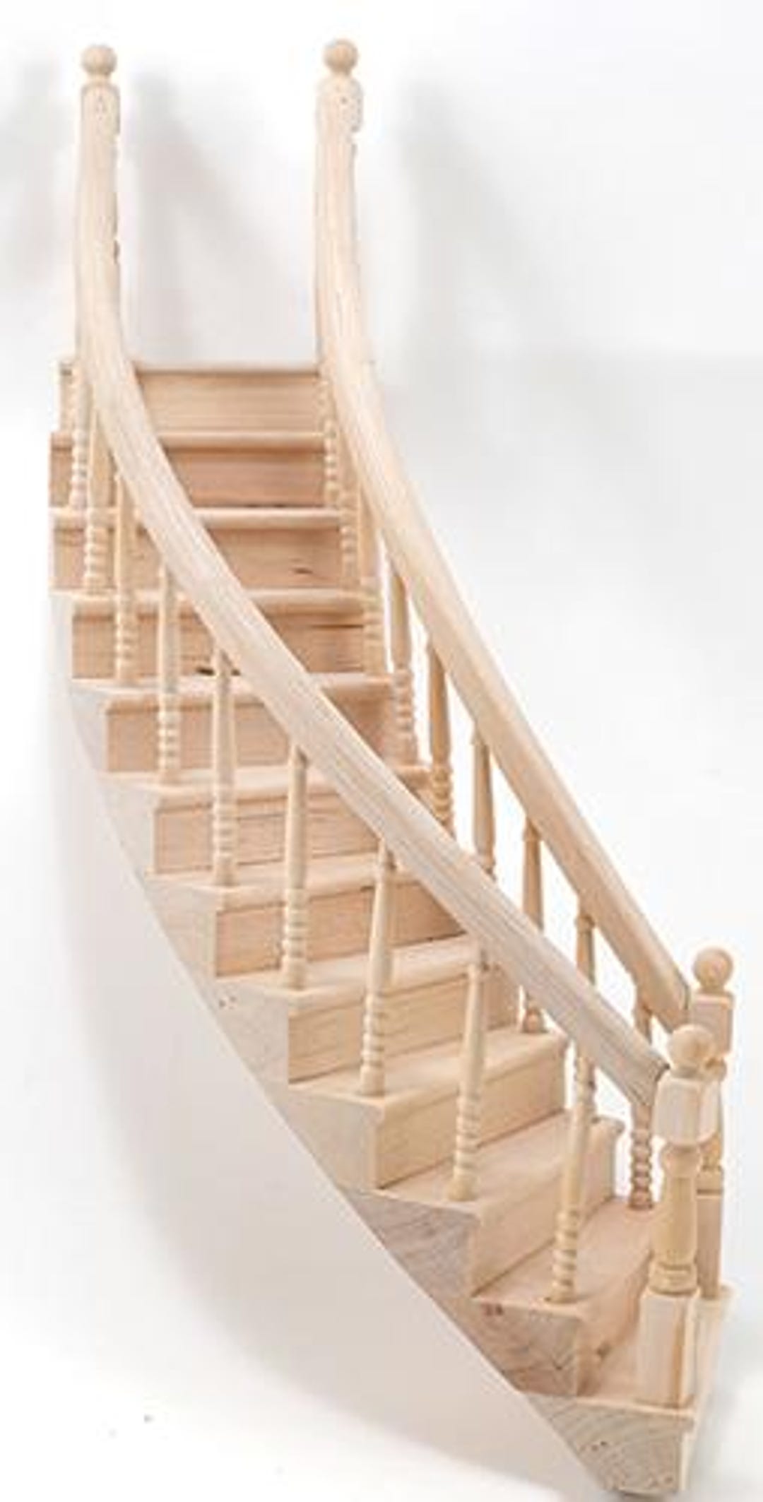 Dollhouse Miniature Stairs 2 Rail Right Curve - Assembled - 1:12 Scale ...
