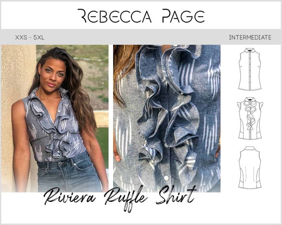 Riviera Ruffle Shirt PDF Sewing Pattern Ruffle Pattern, Ruffle Top ...
