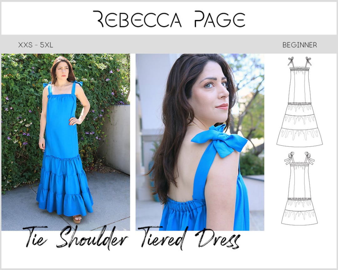 Tie Shoulder Tier Dress PDF Sewing Pattern Dress Pattern, Tiered Dress ...