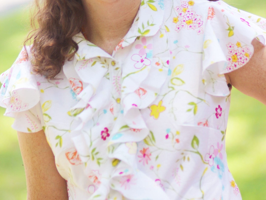 Riviera Ruffle Shirt PDF Sewing Pattern Ruffle Pattern, Ruffle Top ...
