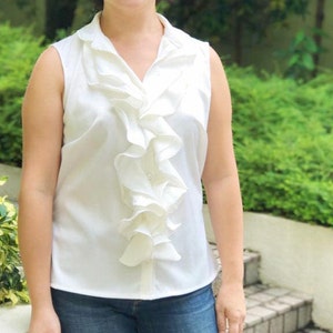 Riviera Ruffle Shirt PDF Sewing Pattern Ruffle Pattern, Ruffle Top ...