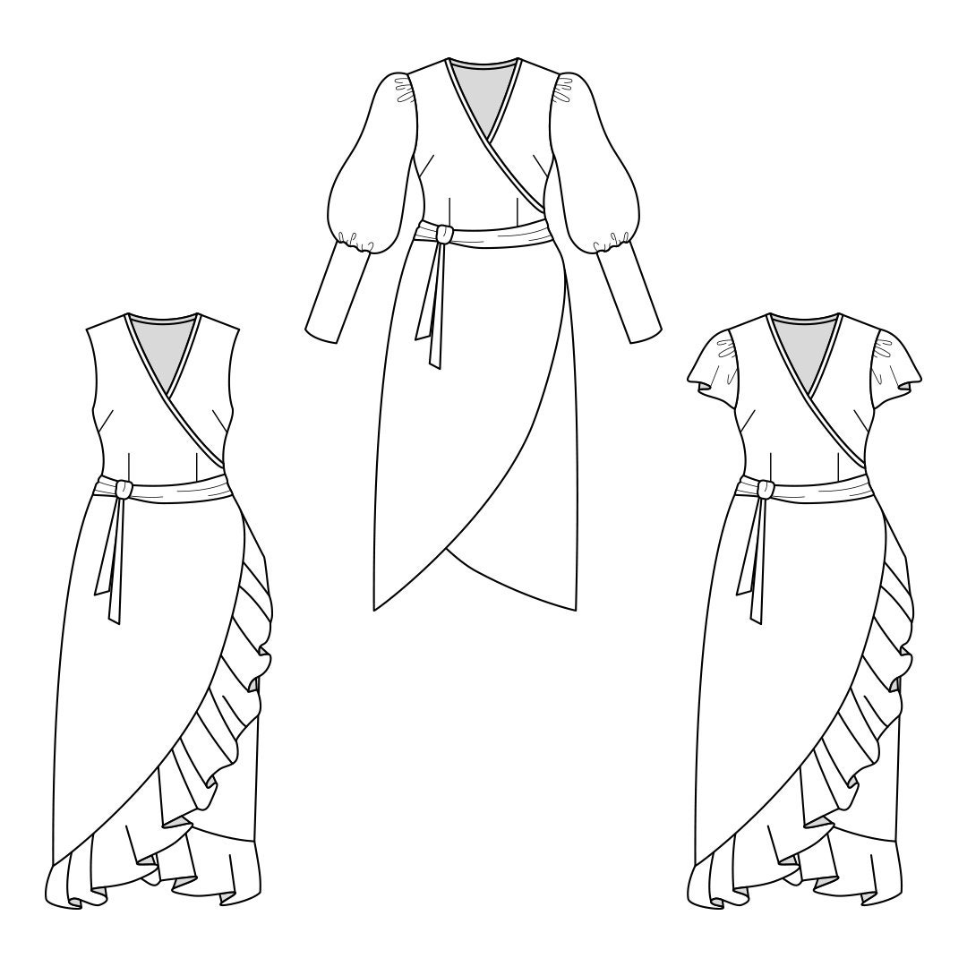 Flutter Wrap Dress PDF Sewing Pattern XXS-5XL Three Sleeve | Etsy Australia
