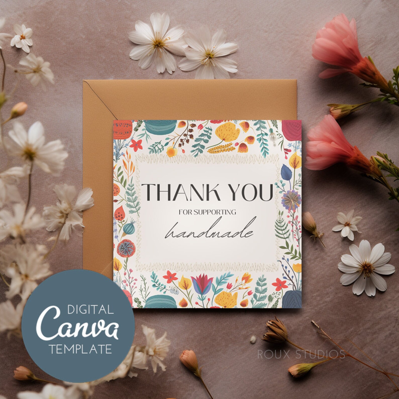 Folk Art Thank You Card Template, Knitting Yarn Border (canva Editable ...