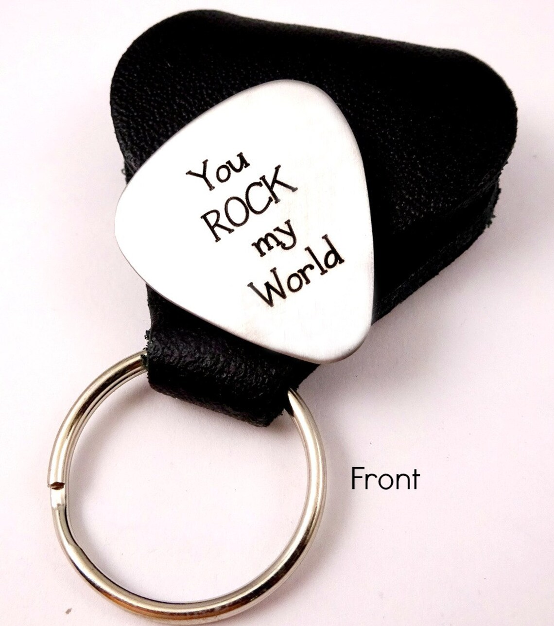 Custom Guitar Pick and Leather Key Ring Case You Rock My - Etsy