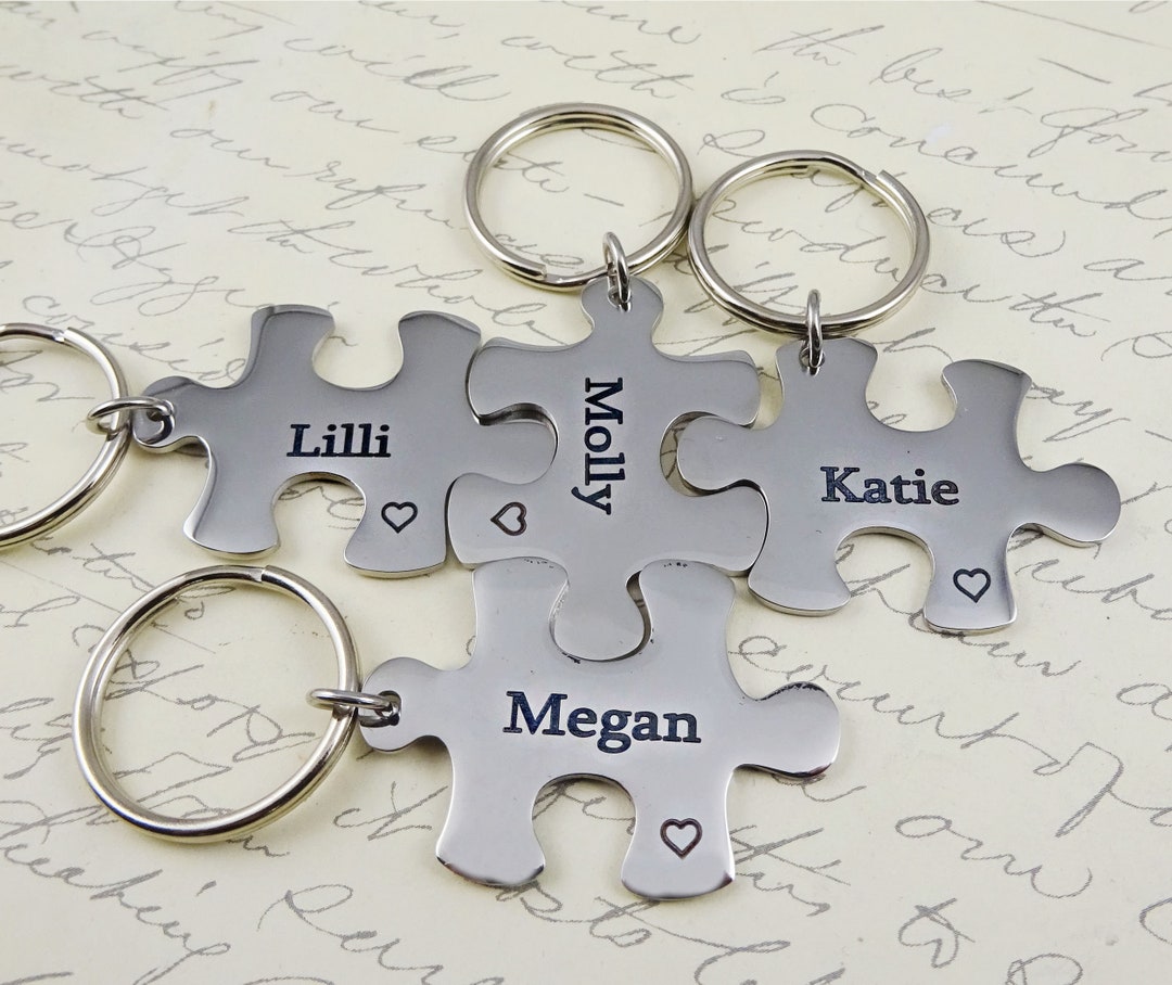 Puzzle Piece Keychains Set, Custom Engraved Names, Best Friends ...