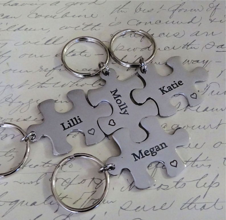 Puzzle Piece Keychains Set, Custom Engraved Names, Best Friends ...