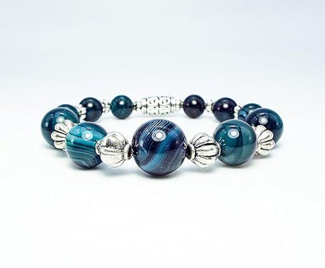 Cynthia Lynn "dark Viridescent" Black and Green Stripe Agate Beaded ...