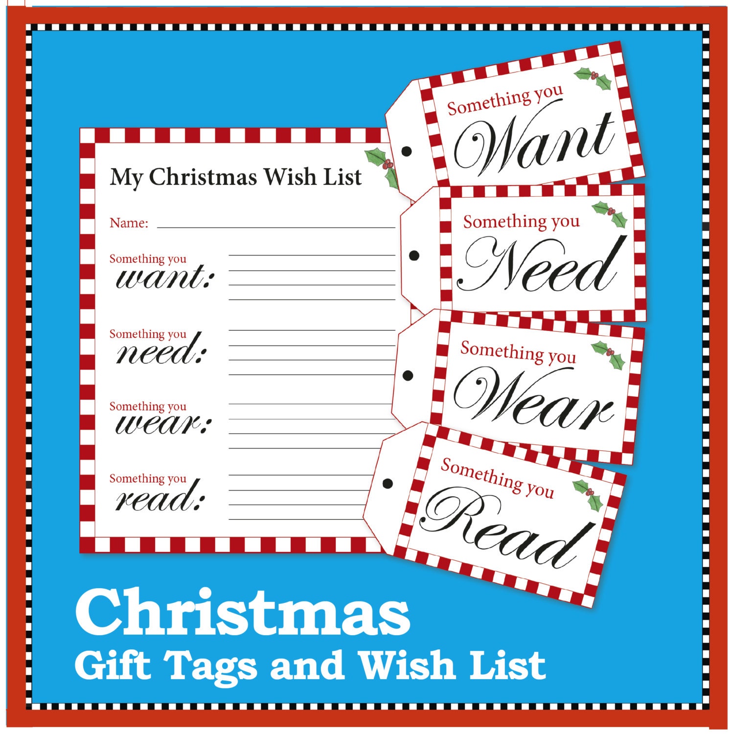 Printable Christmas Tags and Wish List - Etsy