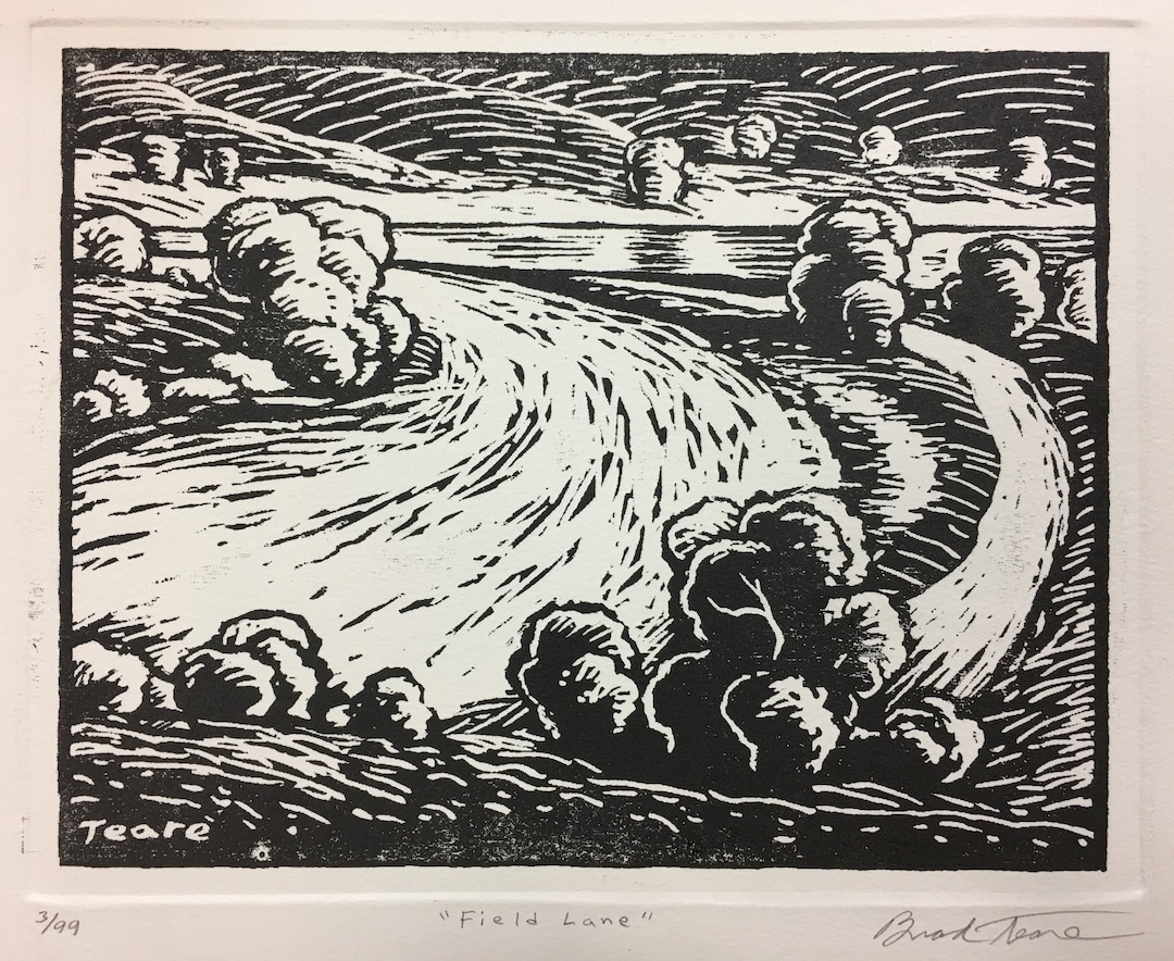 Field Lane Woodcut Print: Hand-printed Landscape Art - Etsy