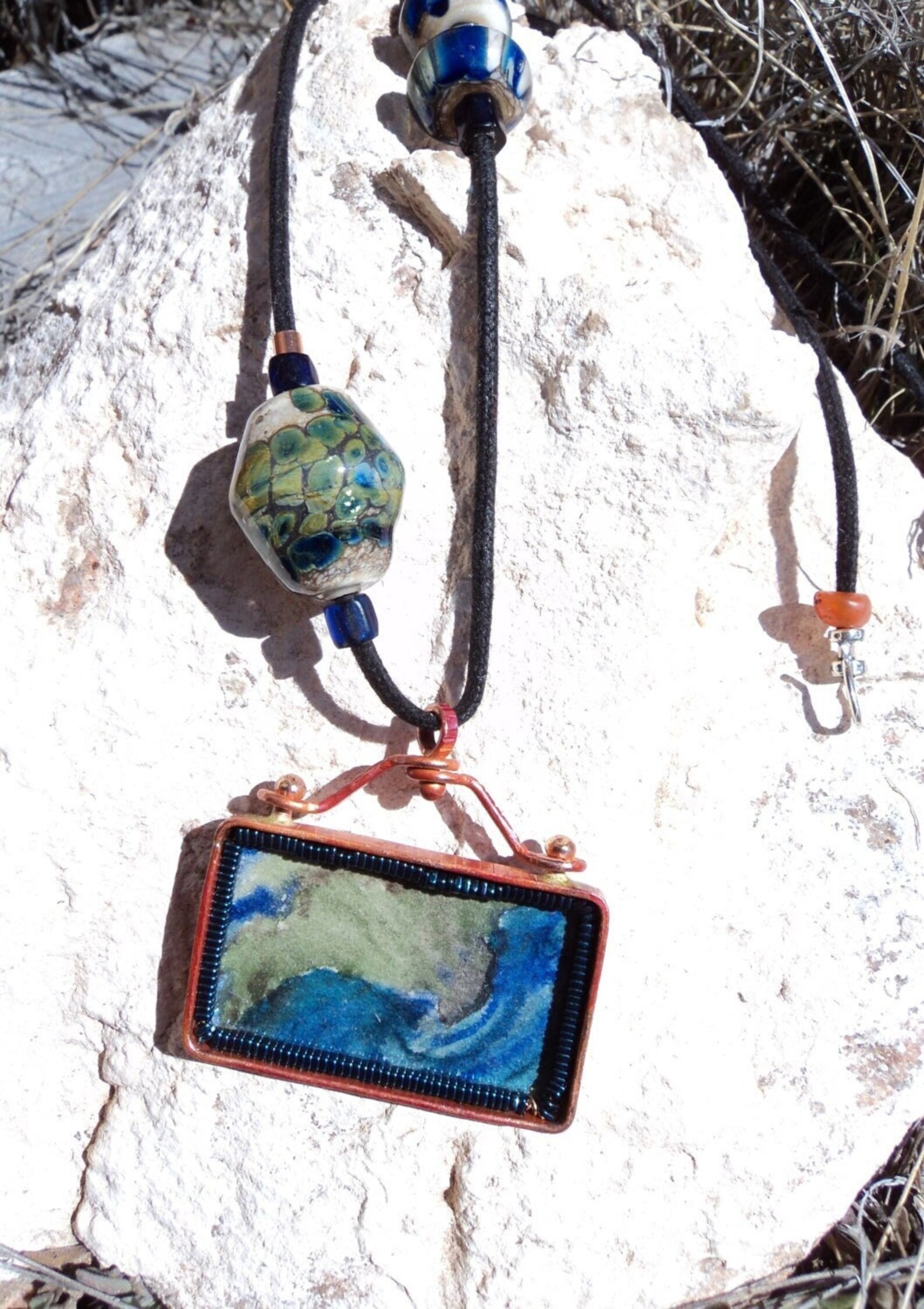 Hand Painted Pendant Leaf of Mermaid's Tale, Art Pendant Necklace ...