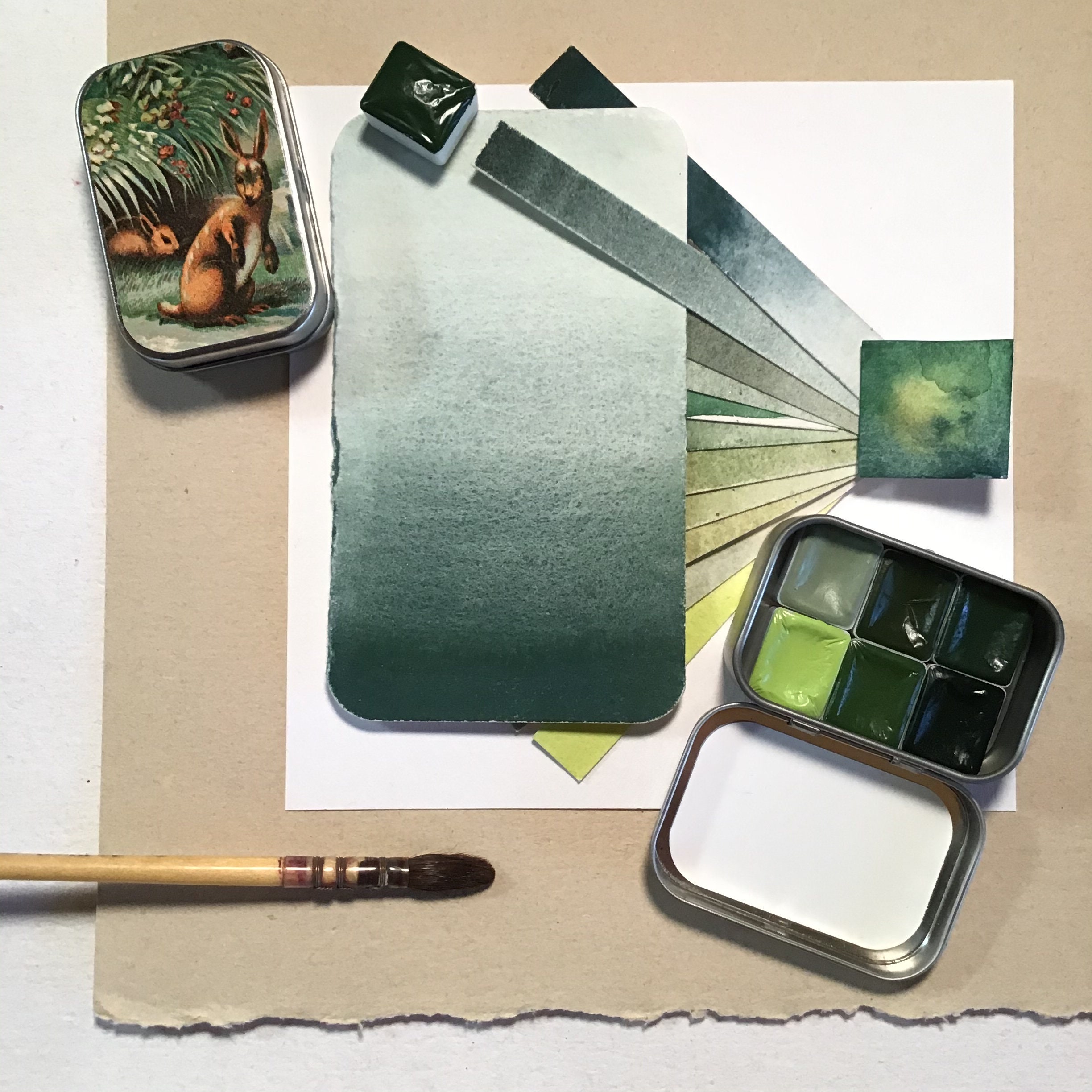 Handmade Watercolors Green Paint Set