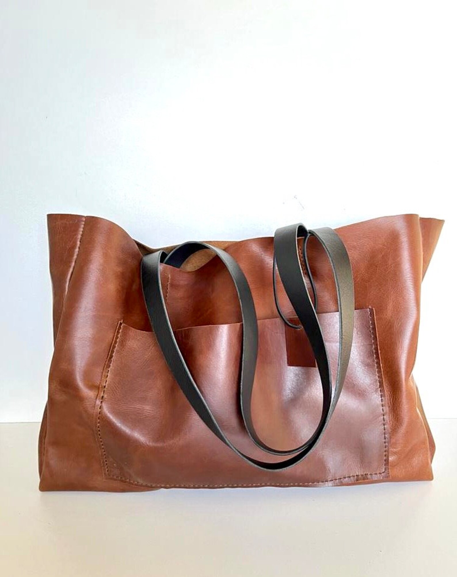 Cognac Brown Leather Tote , Brown Leather Tote Bag, Large Leather Tote ...