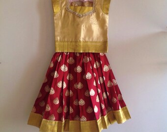 Kids kachipuram pattu pavada south indian traditional dress | Etsy