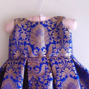 Buy Royal Blue Brocade Dress With Bow at the Back Online in India - Etsy