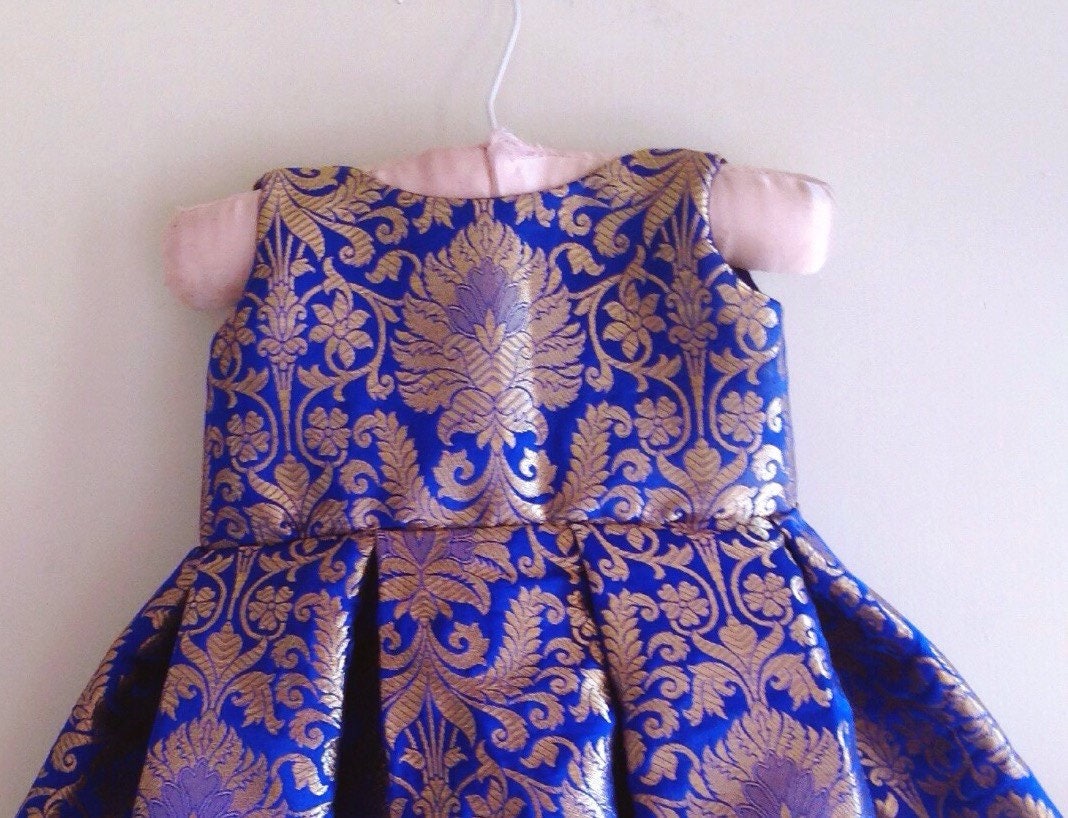 Royal Blue Brocade Dress With Bow at the Back | Etsy India