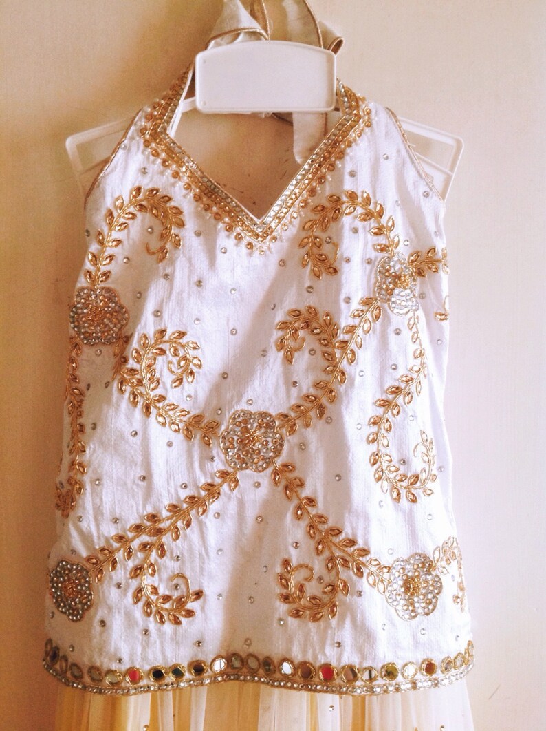 Hand Embroidered Silk and Tulle Mirror Work Lehenga in White - Etsy India