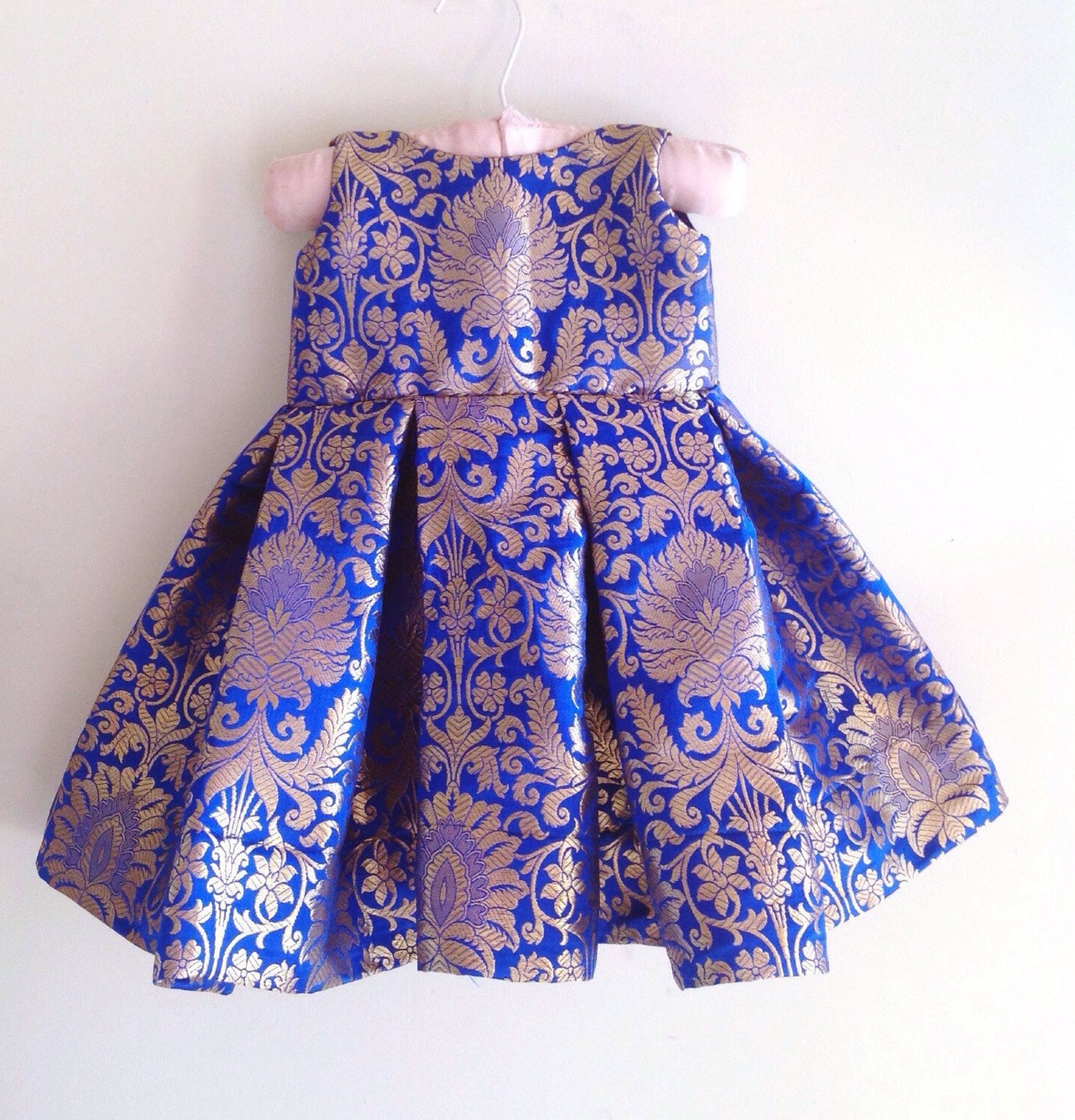 Buy Royal Blue Brocade Dress With Bow at the Back Online in India - Etsy