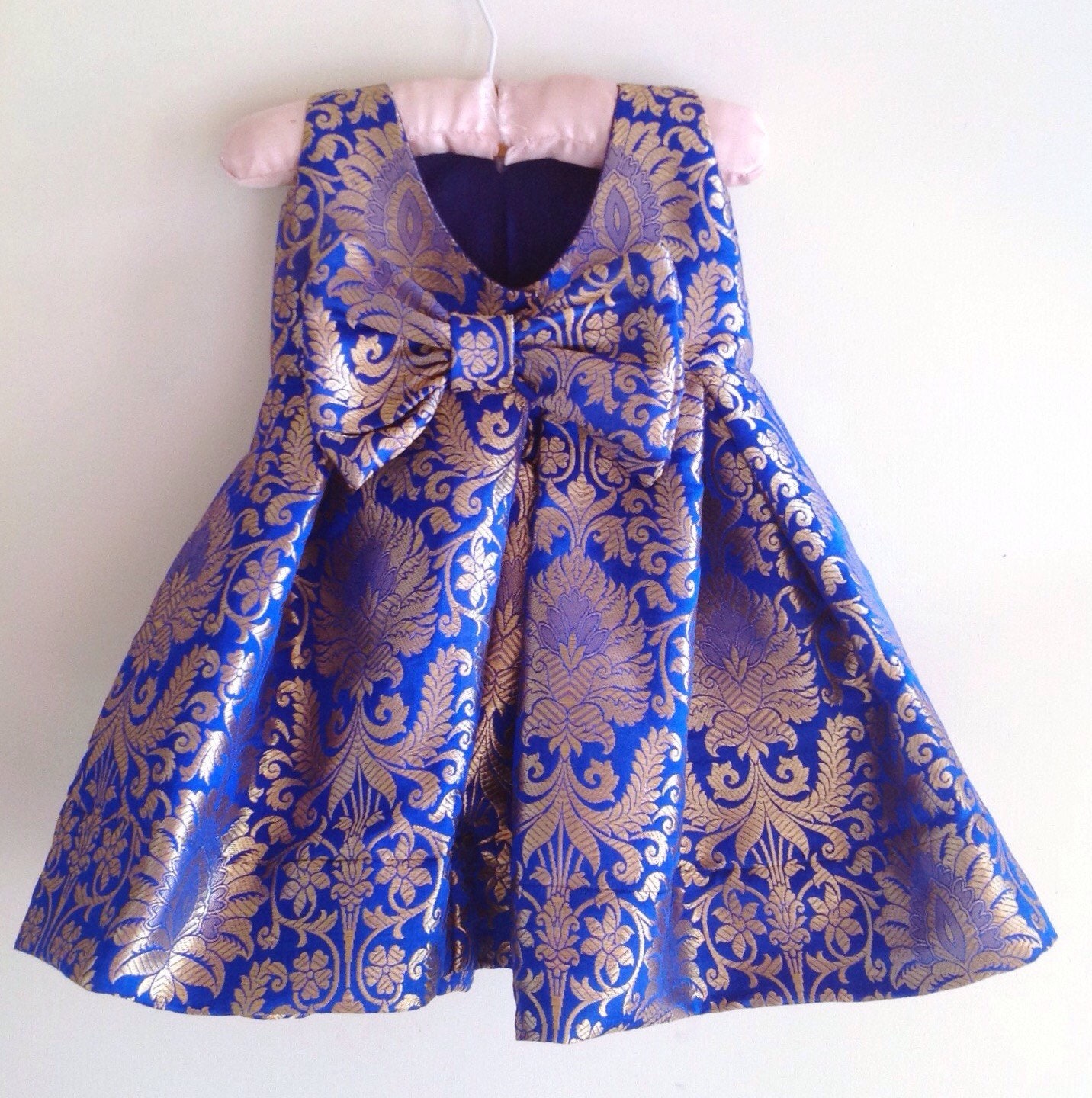 Royal Blue Brocade Dress With Bow at the Back | Etsy India