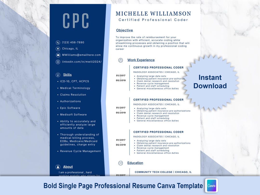 Canva Resume Template Bold Professional Resume Editable Resume Template ...