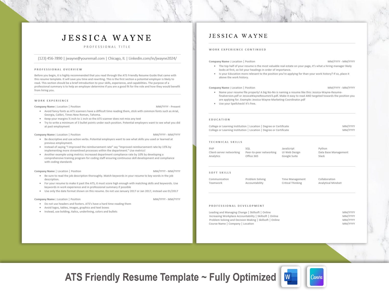 ATS Friendly Resume Template ATS Resume Word Ats Resume Template Canva ...