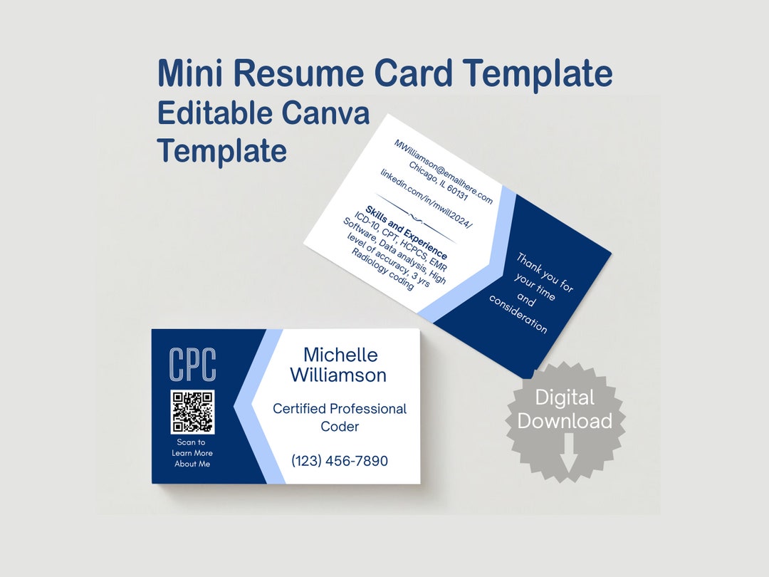 Mini Resume Card Convenient Card Resume Networking Card Canva Template ...