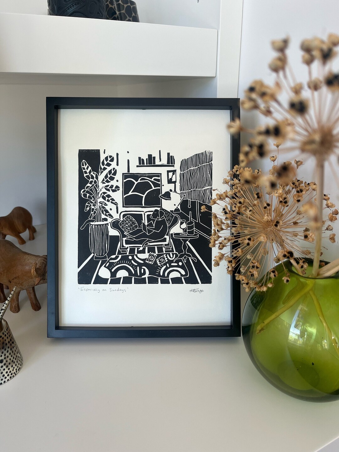 Dog Lino Print – Original Handmade Pet Portrait Linocut Artwork – Gift ...