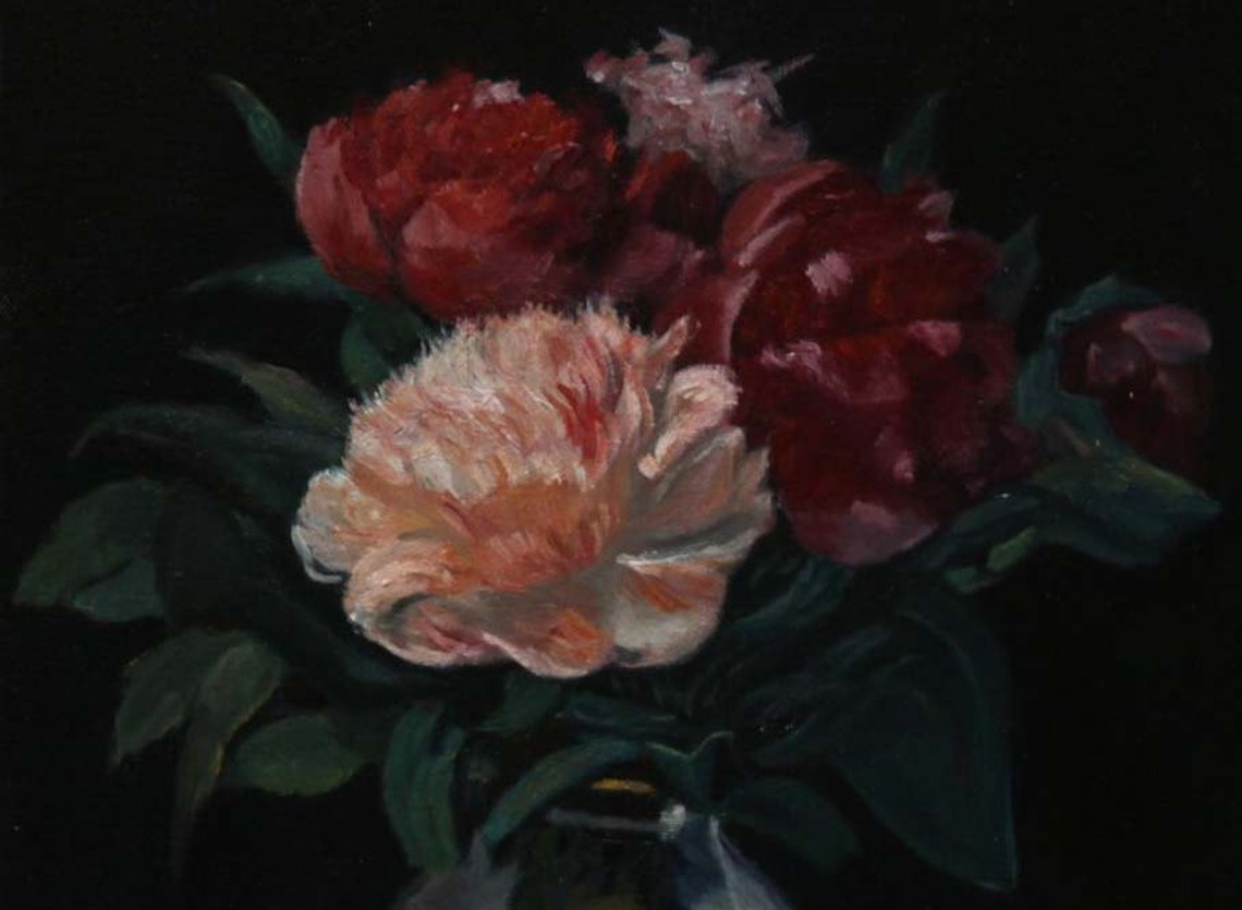 Still Life Original Oil Painting "the Flowers Pink and Red " Manet ...