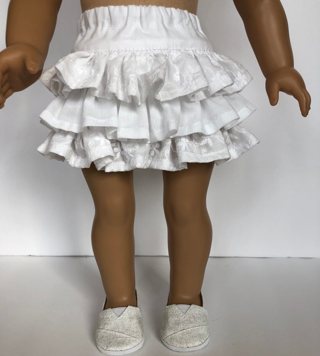 3 Tiered Ruffled Skirt in White Embroidered Cotton Fits 18 Inch Dolls ...