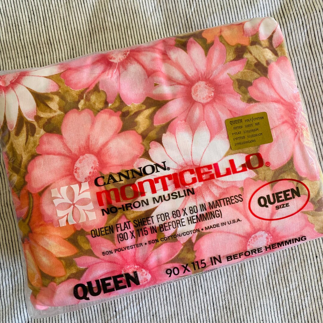 Vintage NOS Pink Aloha Flower Print Queen Fitted Sheet Cannon - Etsy