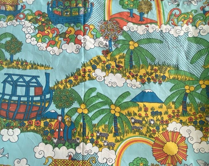 Vintage Noahs Ark Pure Cotton Sheet Blue Orange - Etsy