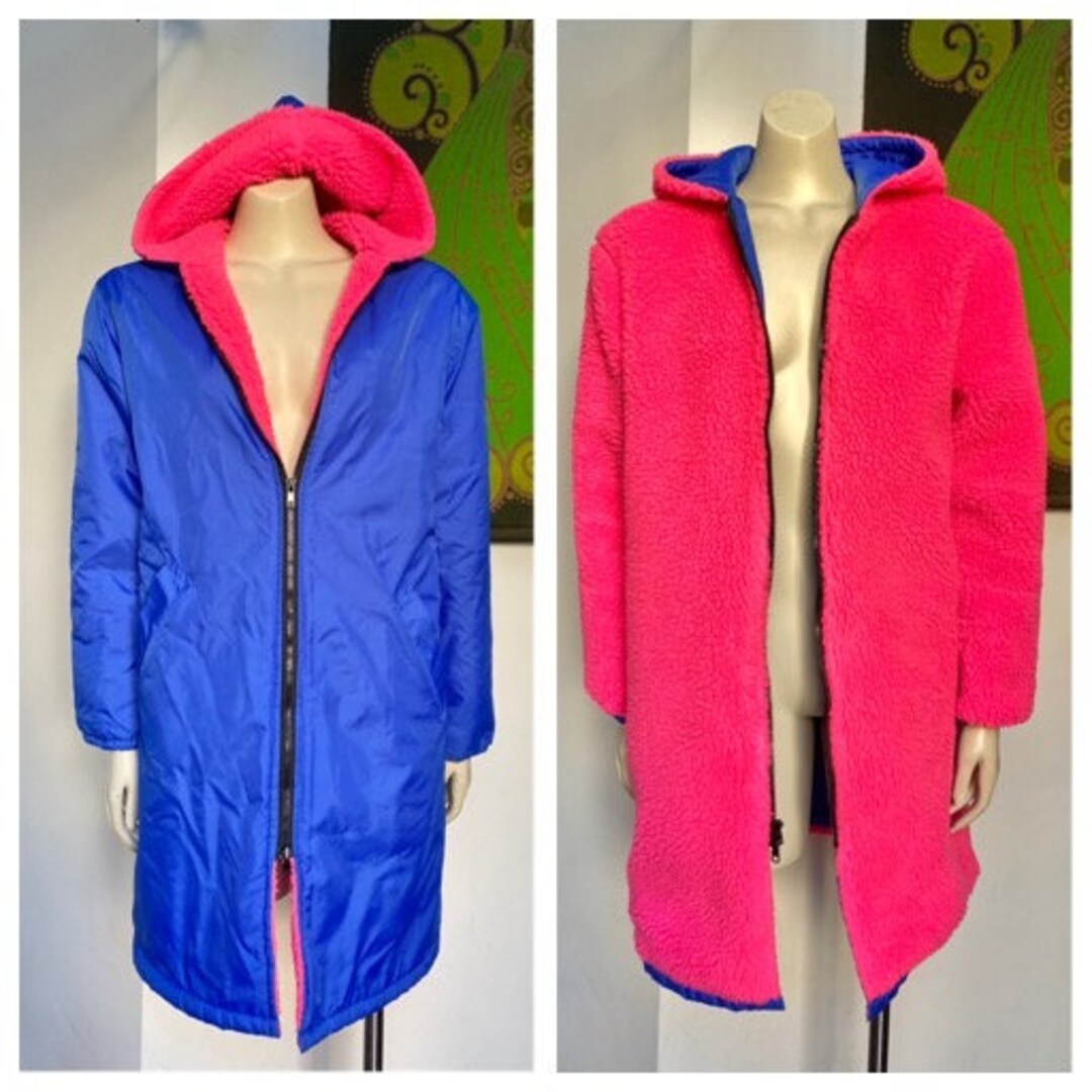 Vintage Reversible Neon Pink Sherpa Blue Hooded Swim Parka - Etsy Australia