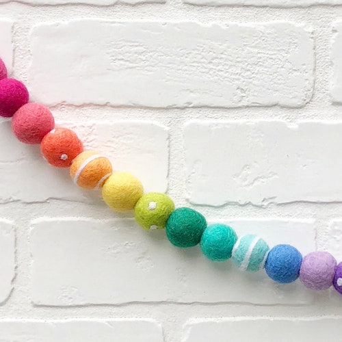 Radiant Rainbow Felt Pom Bunting Colorful Felt Ball Garland - Etsy