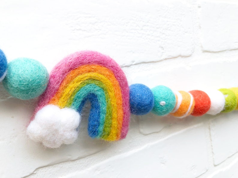 Radiant Rainbow Felt Pom Bunting Colorful Felt Ball Garland | Etsy
