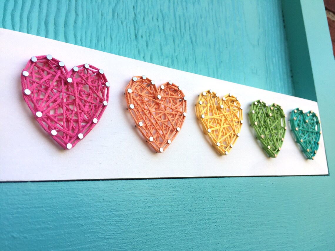 MADE TO ORDER String Art Row of Miniest of Mini Hearts Sign | Etsy